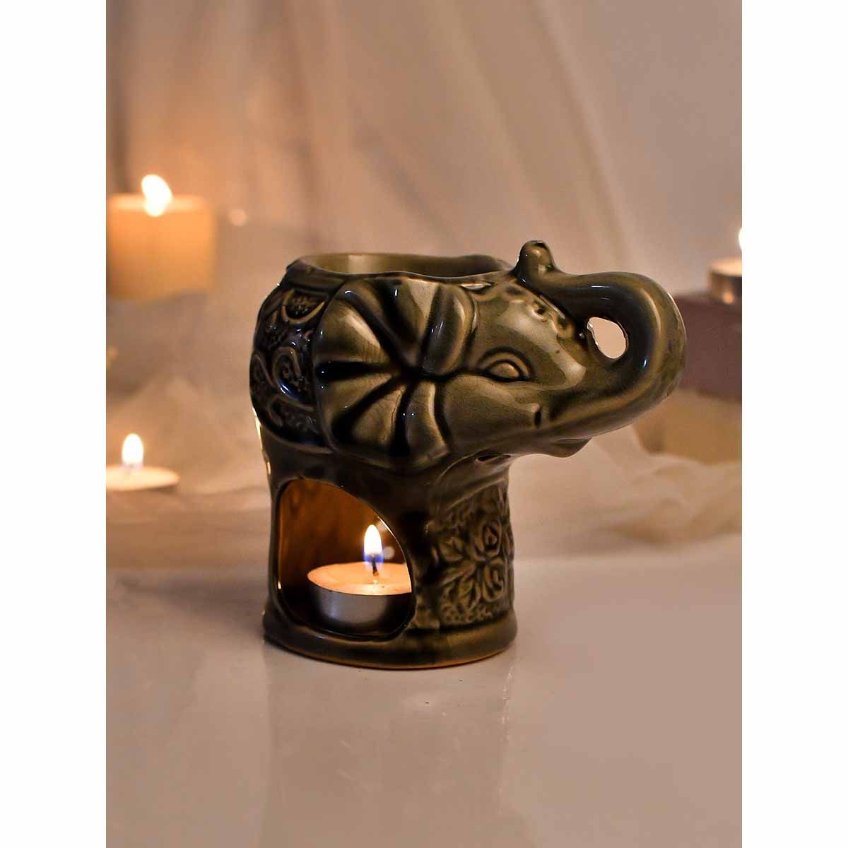 Buy Tayhaa Elephant Shape Floral Serenity Oil Diffuser - Grey Online