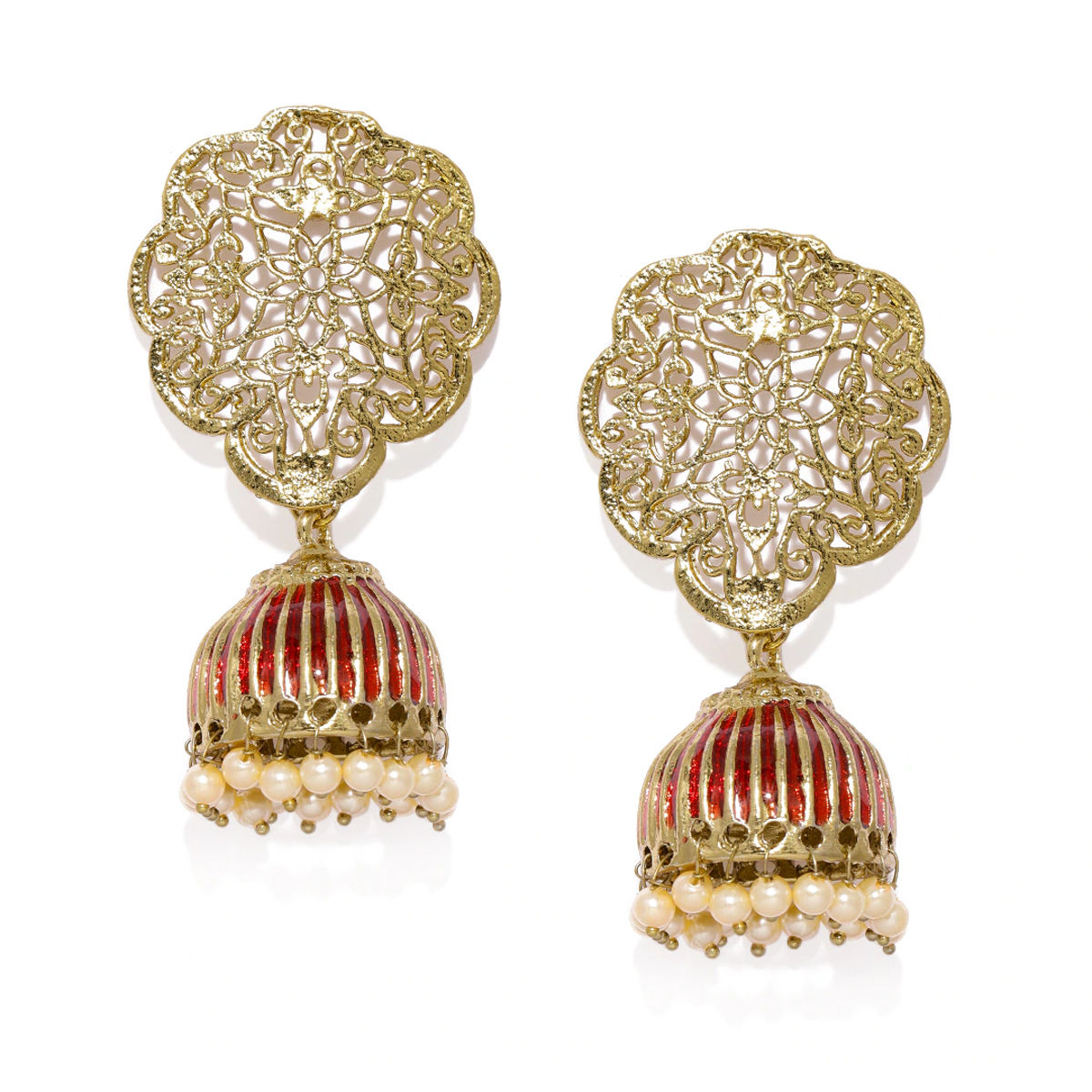 Fida Women Gold-Toned & Red Dome Shaped Jhumkas: Buy Fida Women Gold ...