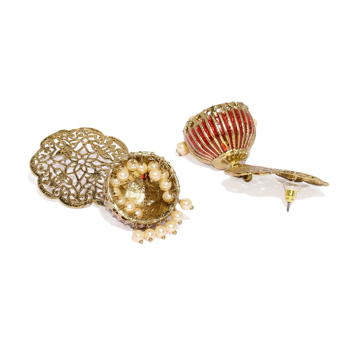 Fida Women Gold-Toned & Red Dome Shaped Jhumkas: Buy Fida Women Gold ...