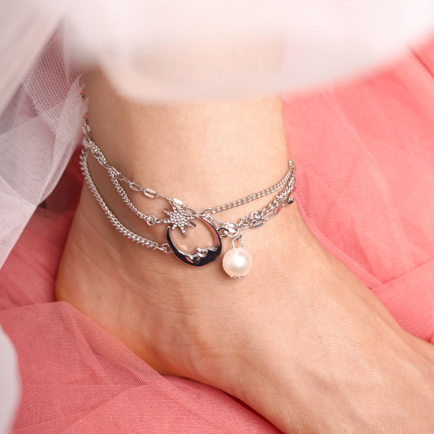 Joker & Witch Moon Magic Silver Pearl Drop Anklet For Women: Buy Joker ...