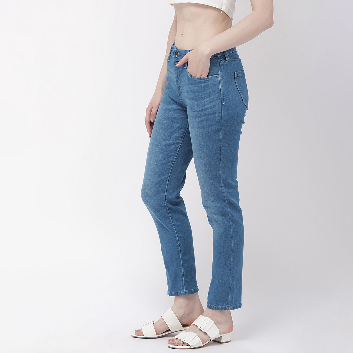 Go Colors Blue Denim Straight Fit Jeans (34): Buy Go Colors Blue Denim ...
