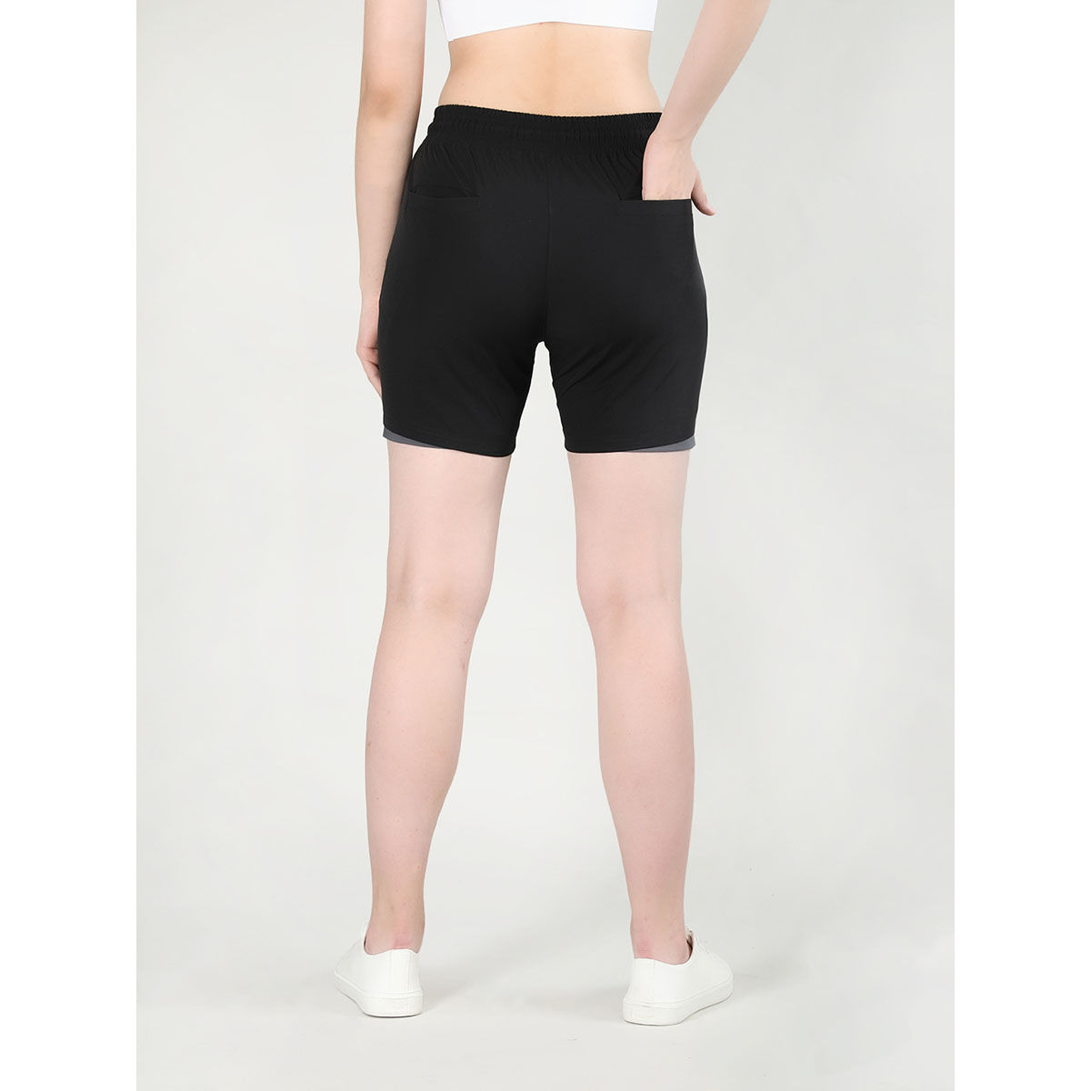 Buy CHKOKKO Solid Black Activewear Shorts for Women Online
