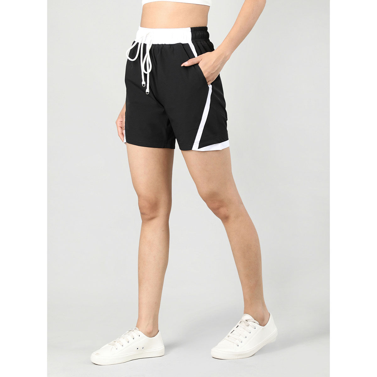 Buy CHKOKKO Solid Black Activewear Shorts for Women Online