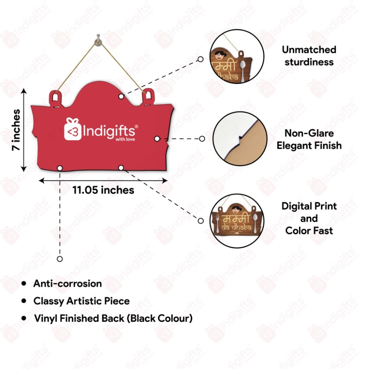 Buy Indigifts Mummy Da Dhaba Printed Kitchen Brown Wall Hanging and Pink Apron Online