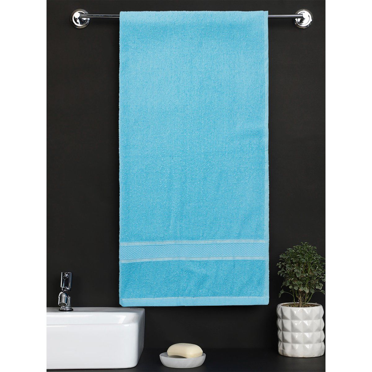 Buy Rubix home 400 GSM Cotton Sky Blue Bath Towel Online