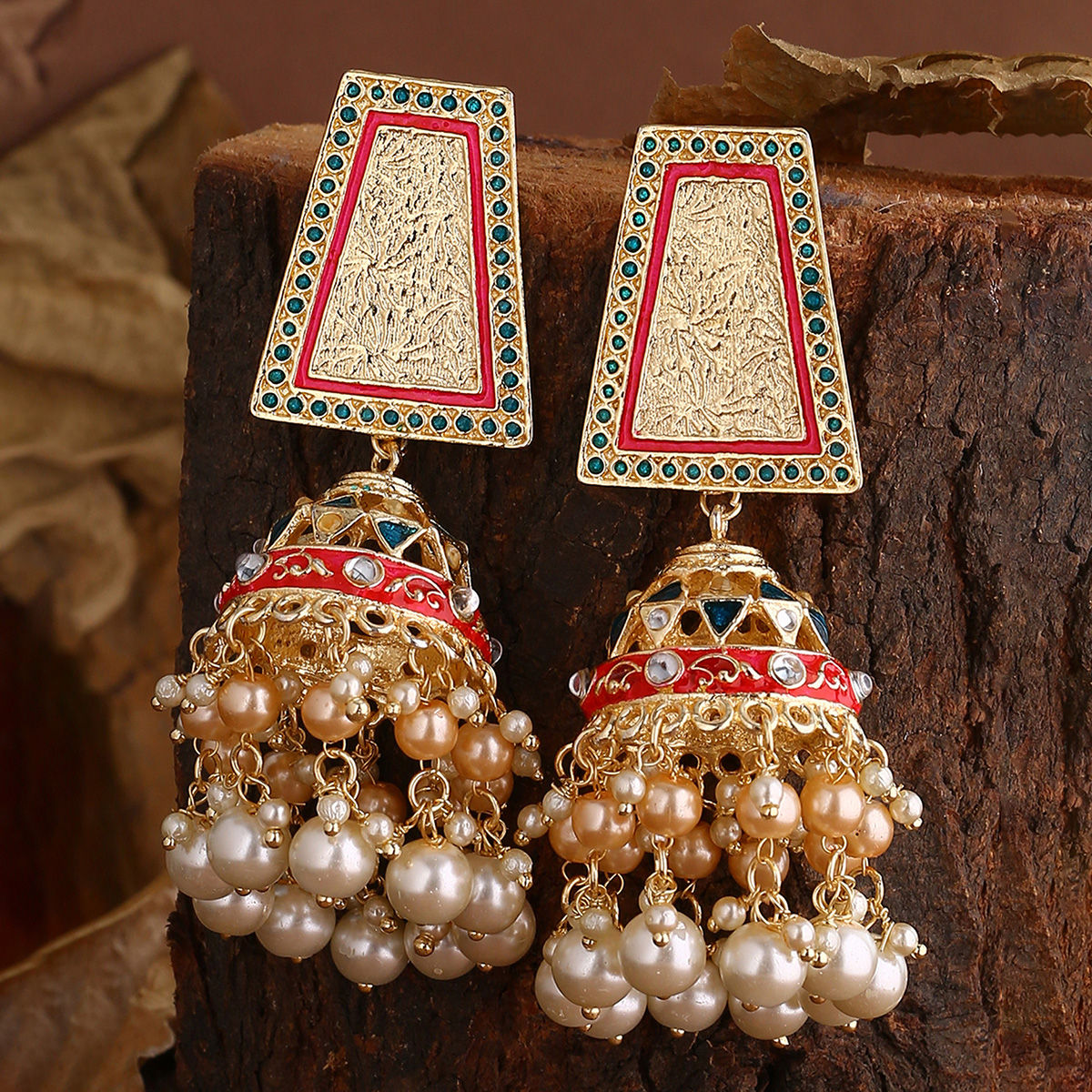 SHOSHAA Red And Blue Bridesmaids Big Jhumkas: Buy SHOSHAA Red And Blue ...