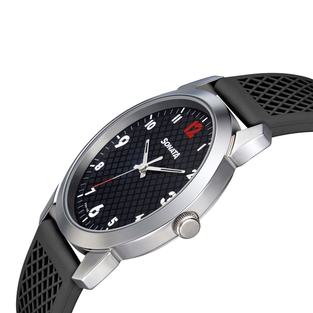Sonata Smart Plaid In Black Dial Tpu Strap Watch: Buy Sonata Smart ...