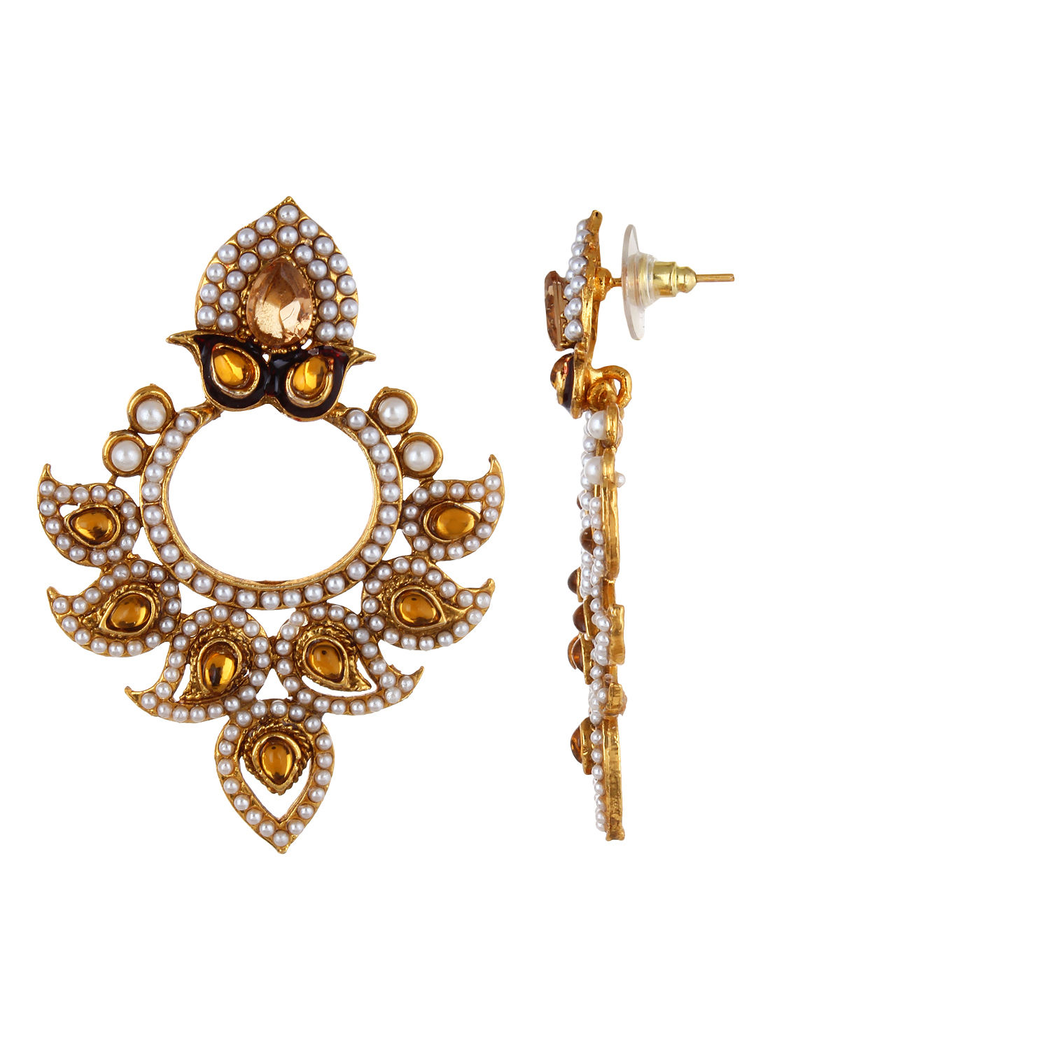 Buy OOMPH Jewellery Gold Plated Kairi Shape Pearl & Polki Traditional ...