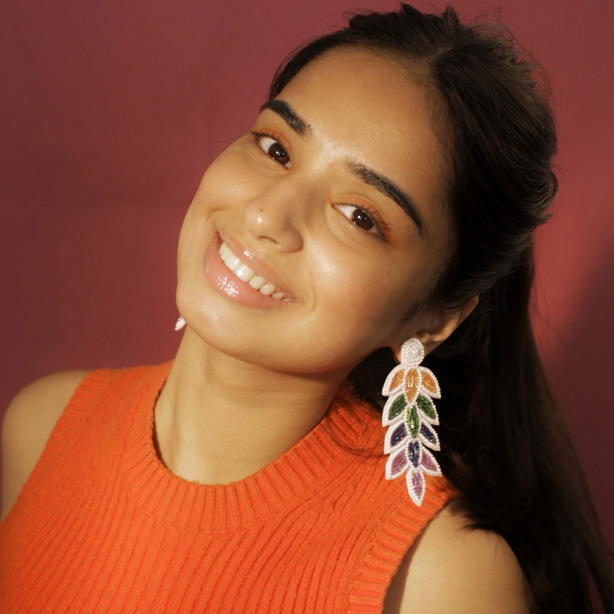 Buy Digital Dress Room Colourful Beaded Leaf Flower Dangler Earring ...