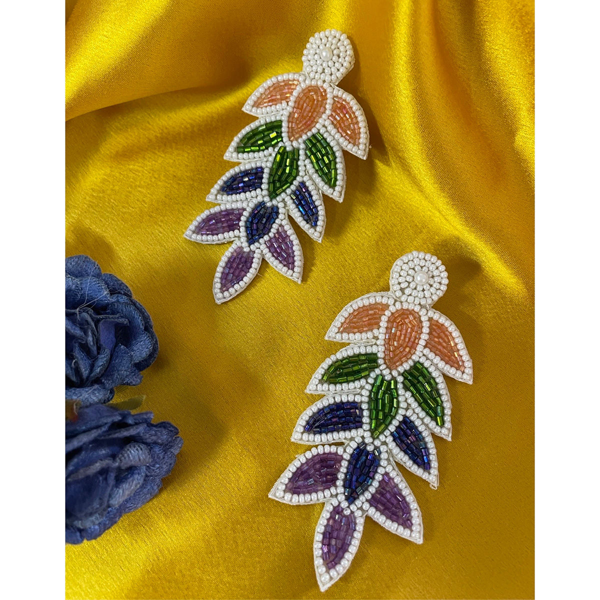 Buy Digital Dress Room Colourful Beaded Leaf Flower Dangler Earring ...