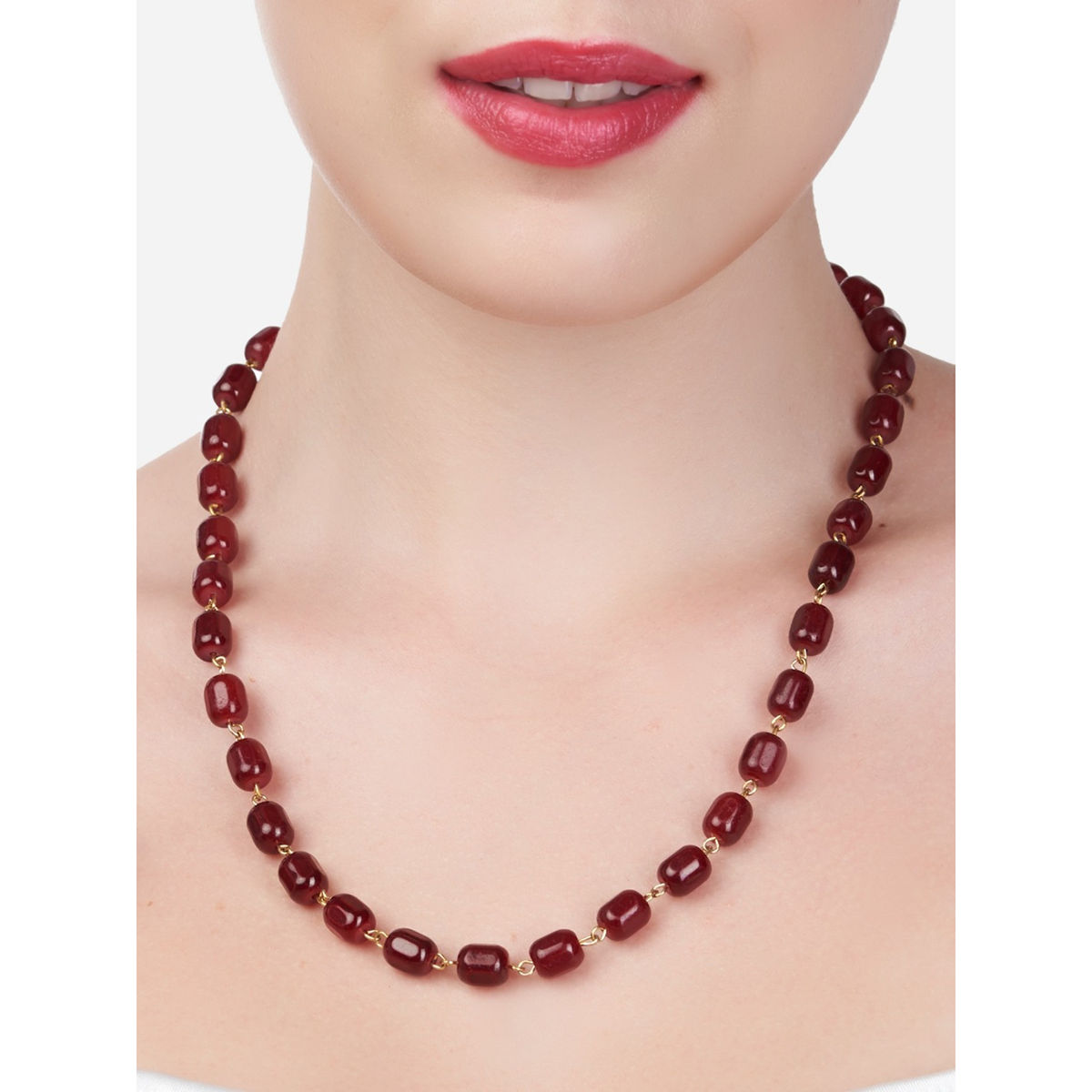 Buy Zaveri Pearls Maroon Beaded Contemporary Necklace-ZPFK13621 Online