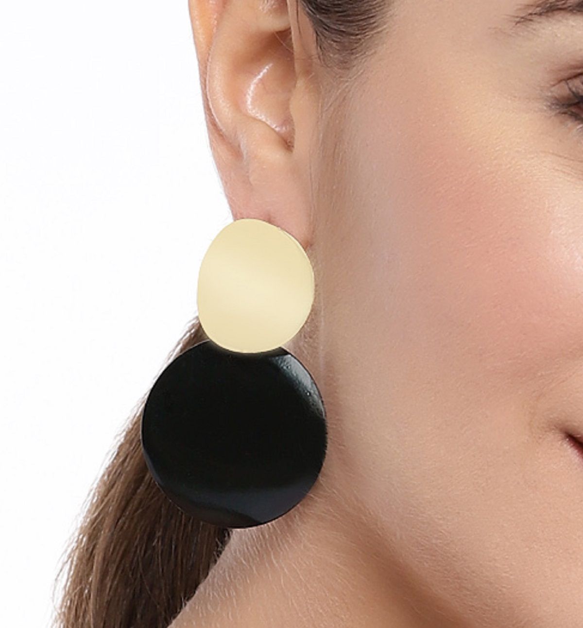Buy Fabula Jewellery Black & Gold Round Statement Fashion Drop Earrings Online