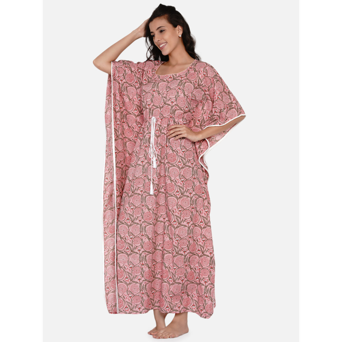 The Kaftan Company Block Printed Cotton Maxi Kaftan Pink: Buy The ...