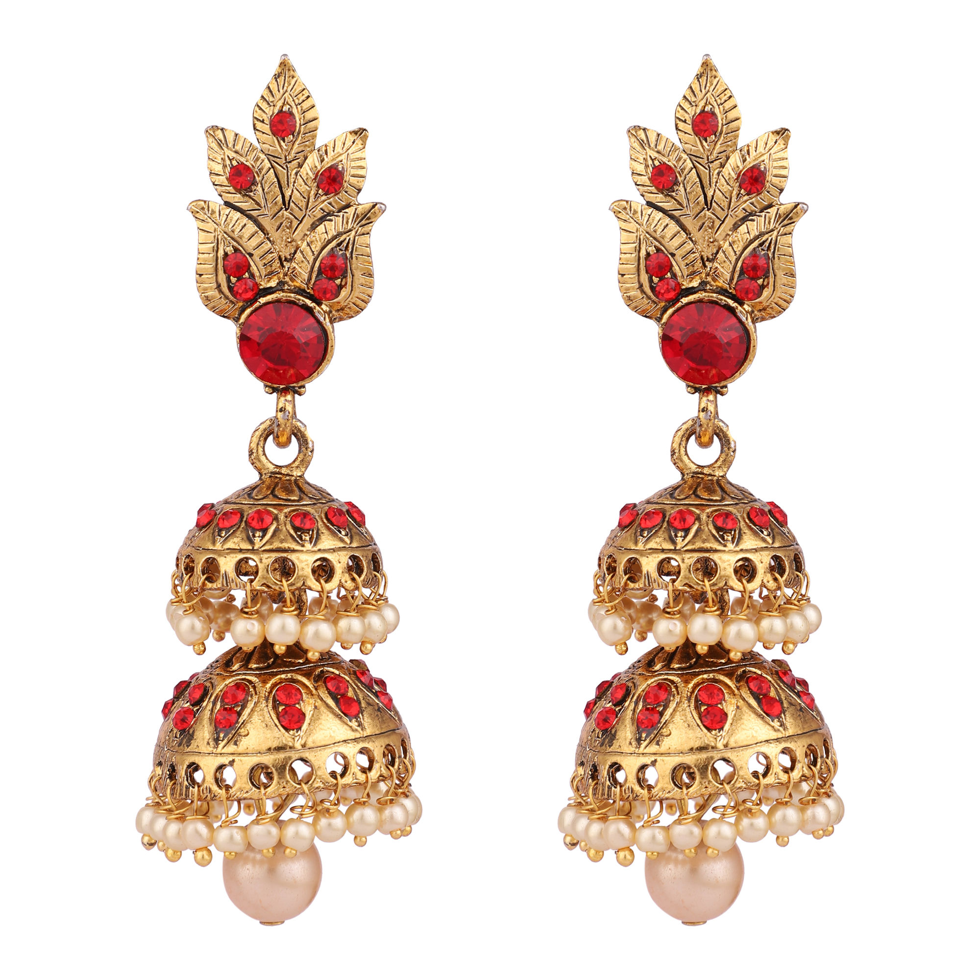 Buy Anika's Creations Traditional Gold Tone Leaf Motif Stone and Pearl ...