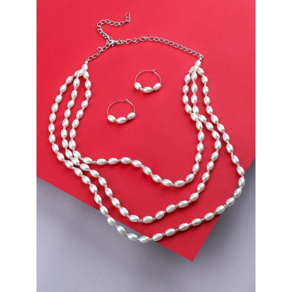 Zaveri Pearls Silver Tone Contemporary Layered Pearls Necklace
