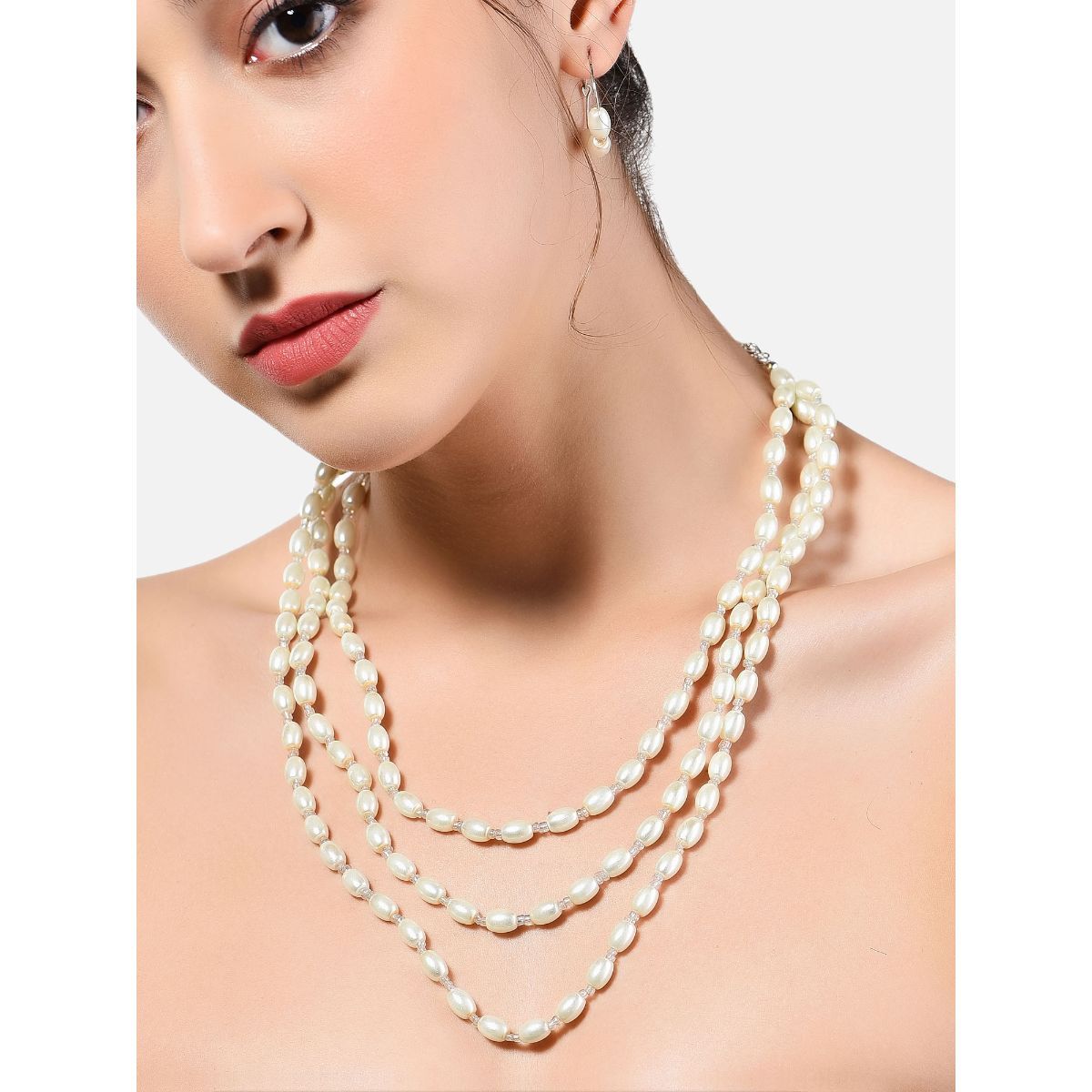 Zaveri Pearls Silver Tone Contemporary Layered Pearls Necklace ...