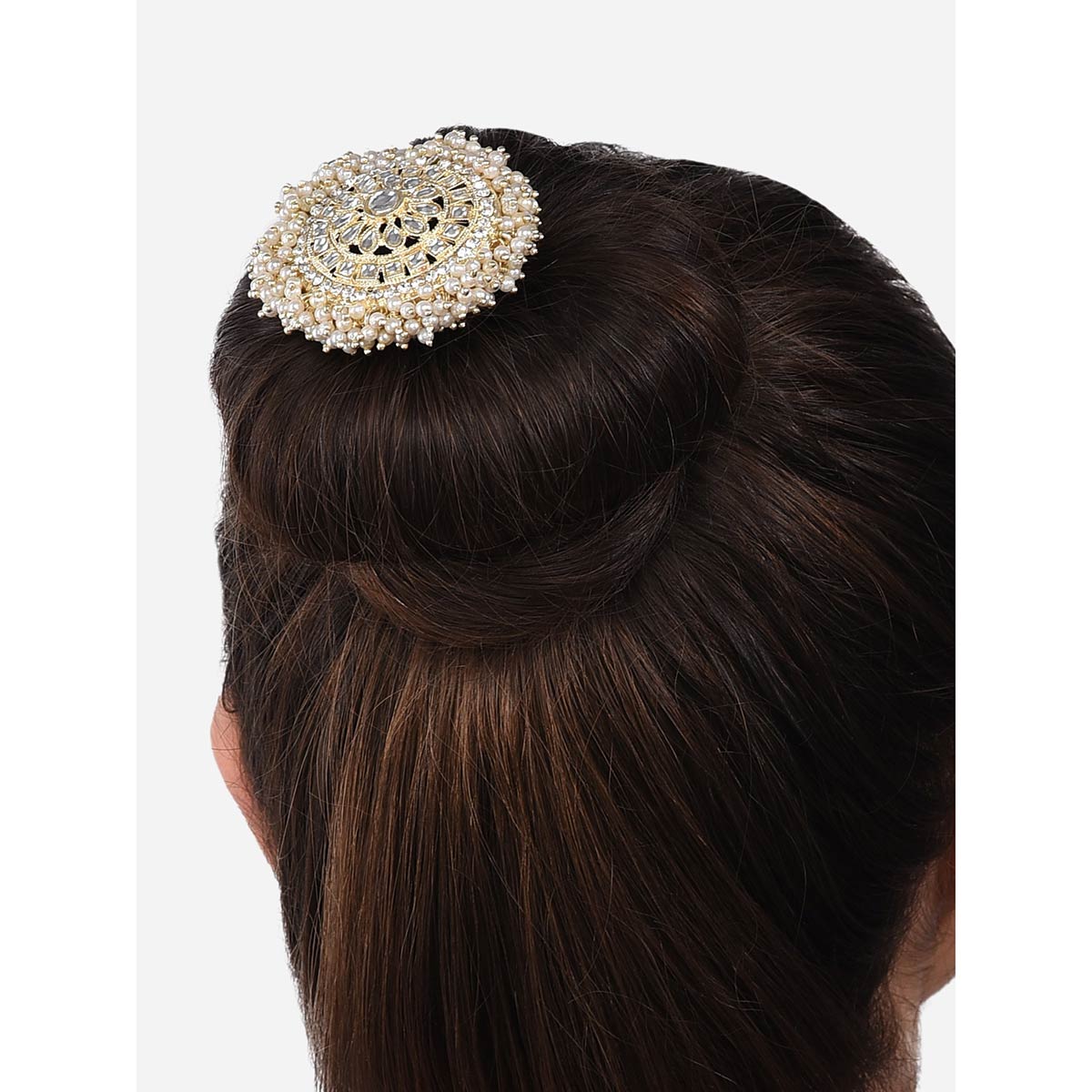 Buy Zaveri Pearls Gold Tone Kundan & Circular Cluster Pearls Bridal Bun ...