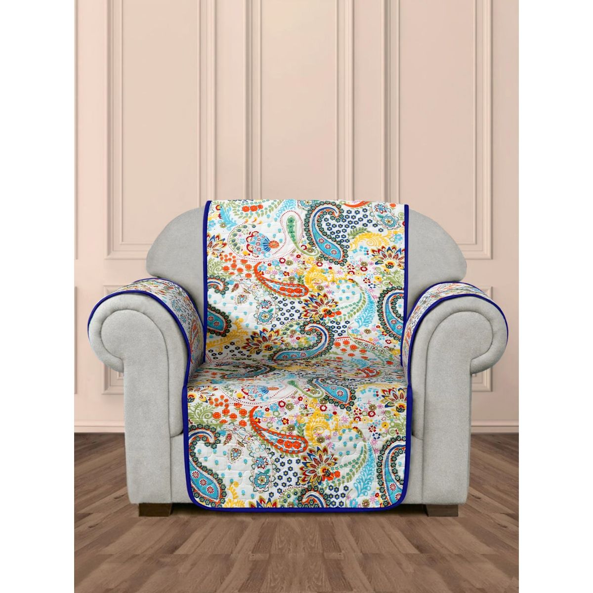 Buy Rajasthan Decor Paisley Print Cotton 1 Seater Sofa Cover and Hand ...