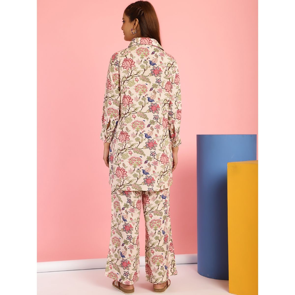 Buy Secret Wish Floral Print Rayon Peach Shirt & Pyjama (Set of 2) Online