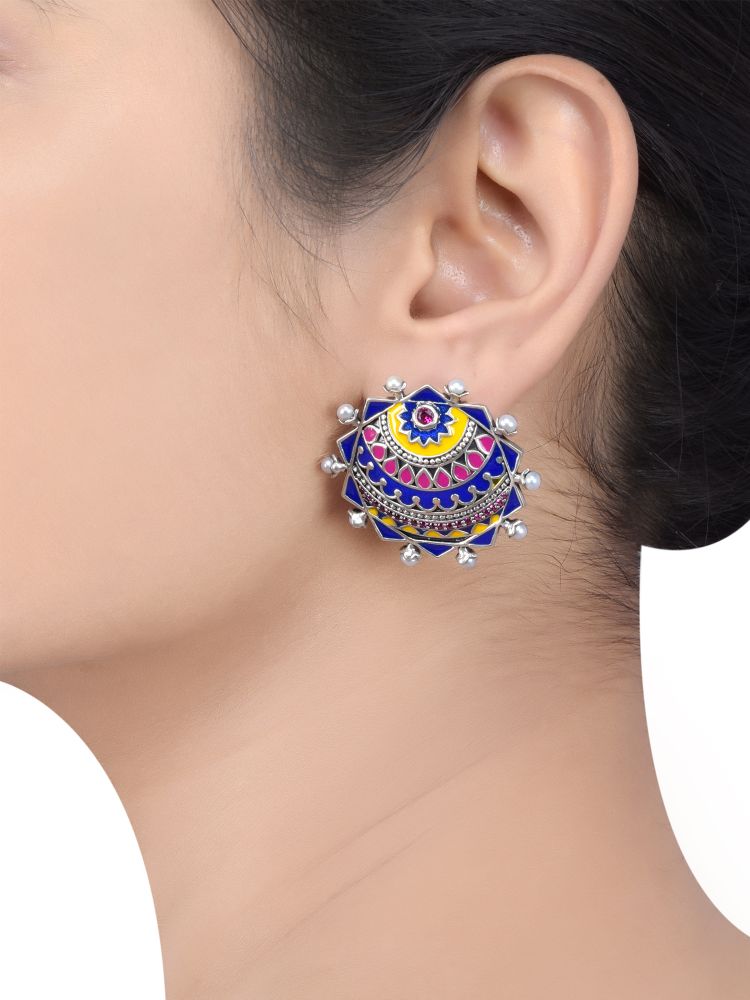 Buy Tribe Amrapali Decagon Enamel Pearl Tribal Pop Ear Stud Online