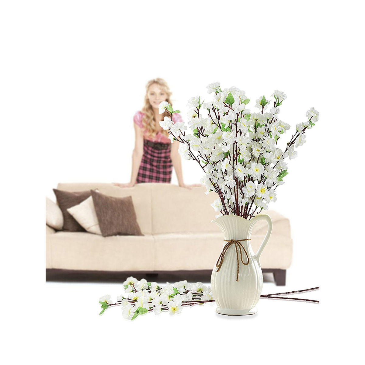 Fourwalls Artificial Cherry Blossom Flower Sticks for Home Decor (85 cm ...