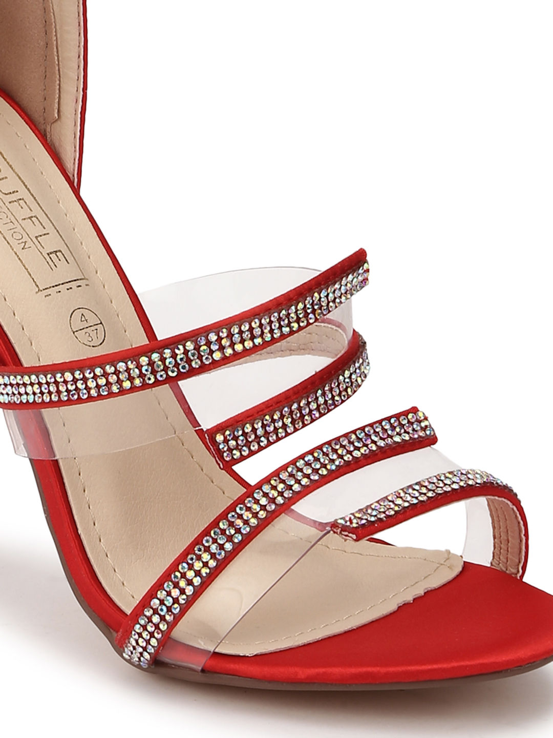 Buy Truffle Collection Red Diamante Strapped Stilettos Online