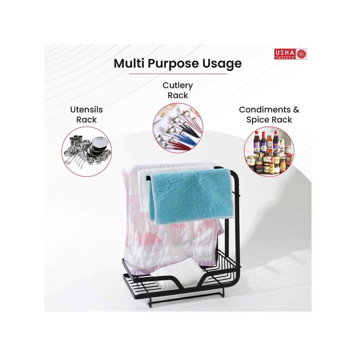 Buy USHA SHRIRAM Set of 3 Rag Rack wallmounted Black Online