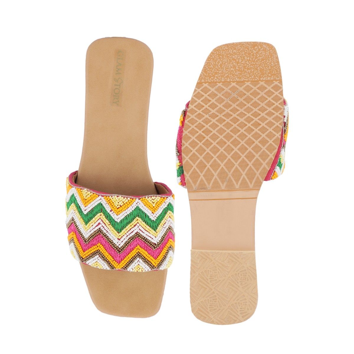 GLAM STORY Women Multi Coloured Small Moti Work Sliders: Buy GLAM STORY ...