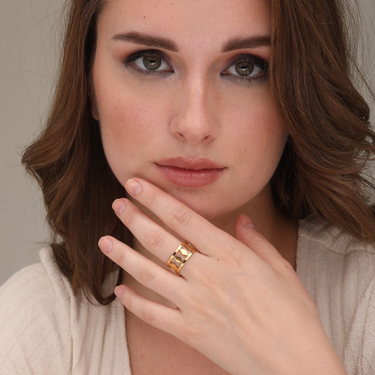 Buy Palmonas 18k Gold Plated Triangles Ridge Ring for Women Online