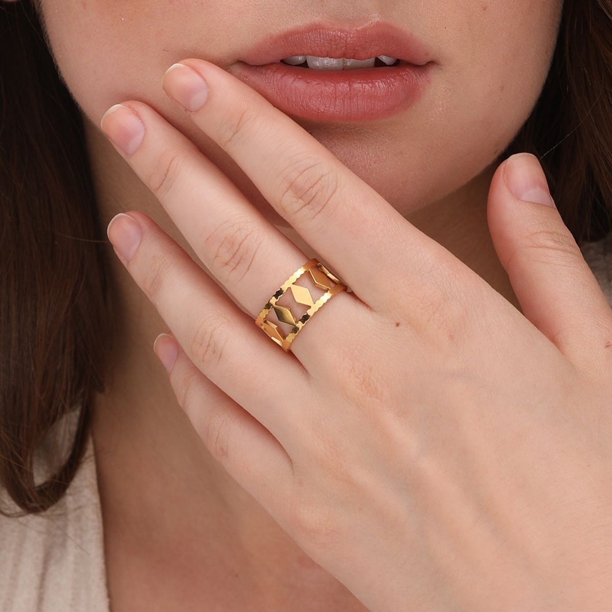 Buy Palmonas 18k Gold Plated Triangles Ridge Ring for Women Online