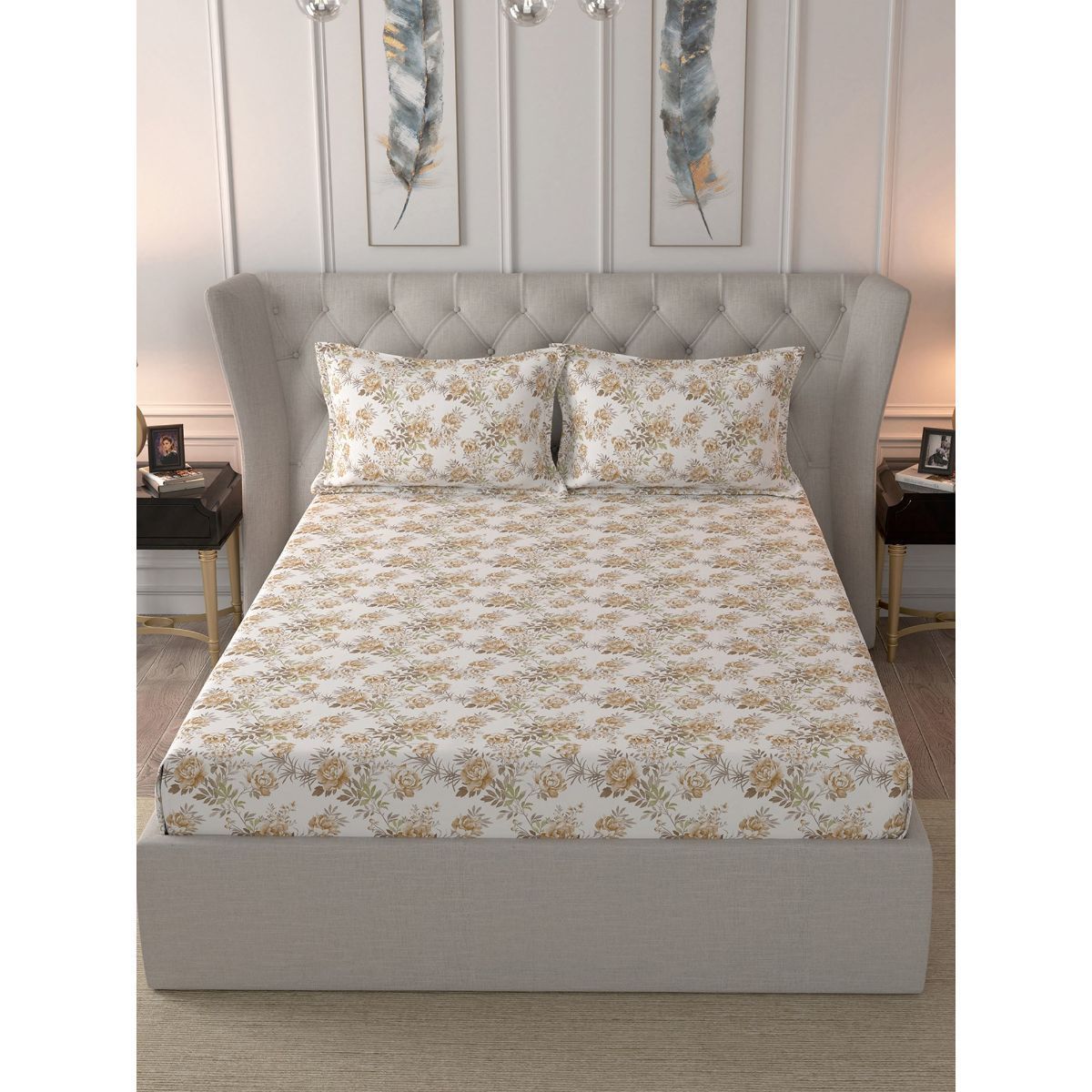 Buy Maspar Hermosa 210TC Giardino Eleanor Cotton Orange King Bed Sheet ...