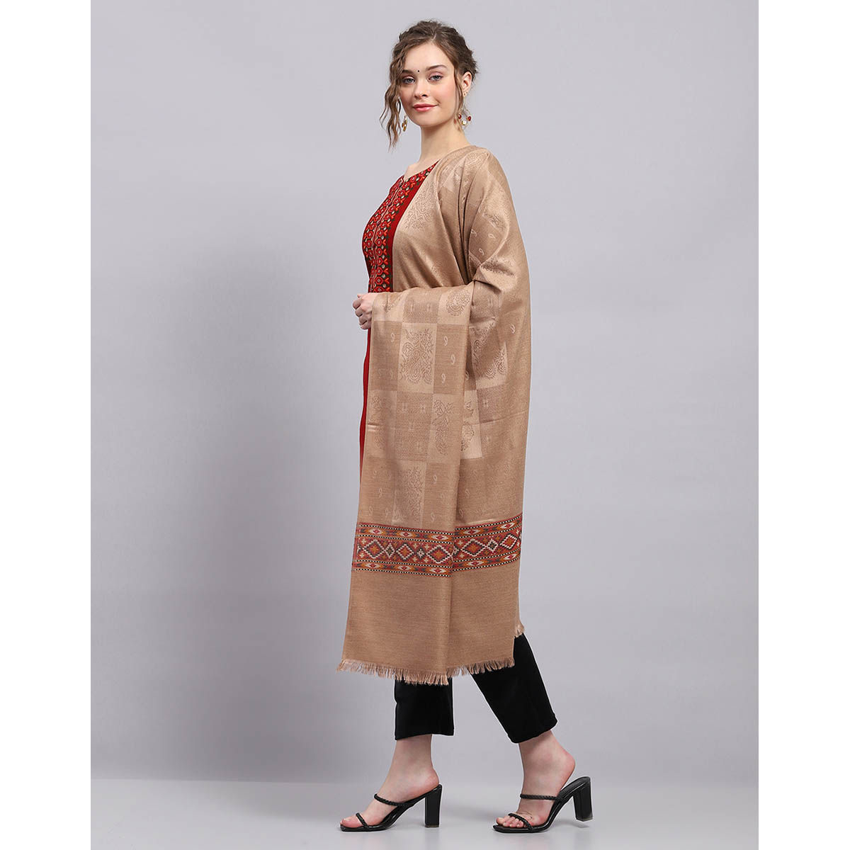 Buy Monte Carlo Womens Self Design Beige Shawl Online