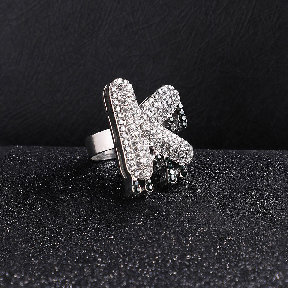 Buy French Accent Mens Bling K Alphabet Ring - Silver Online