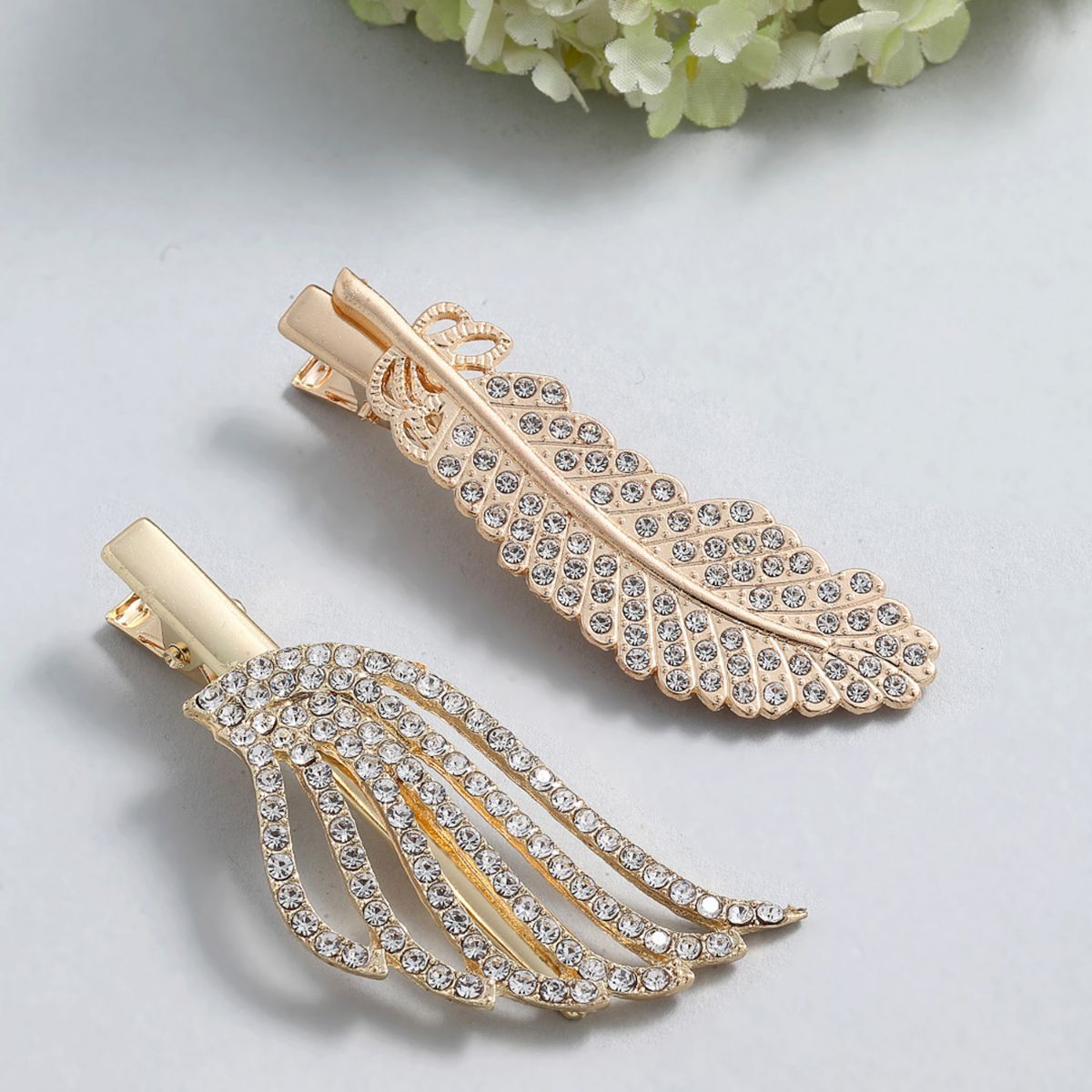 PANASH Women Set Of 2 Gold-Toned Cz Stones Embellished Alligator Pins ...