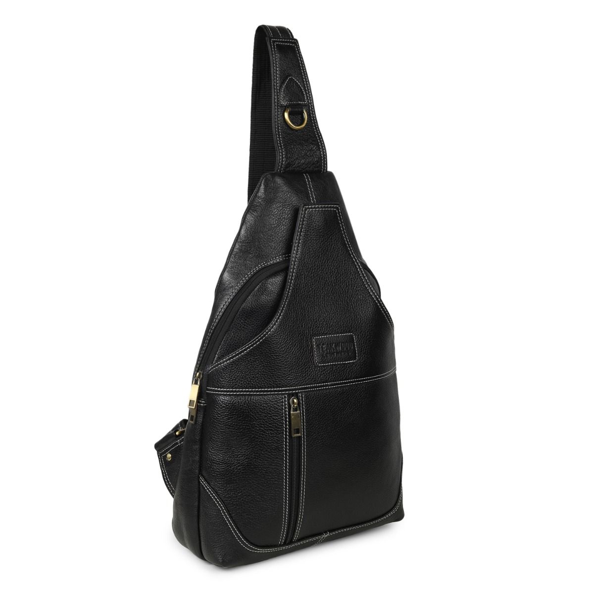 Buy Teakwood Unisex Black Solid Leather Crossbody Backpack Online