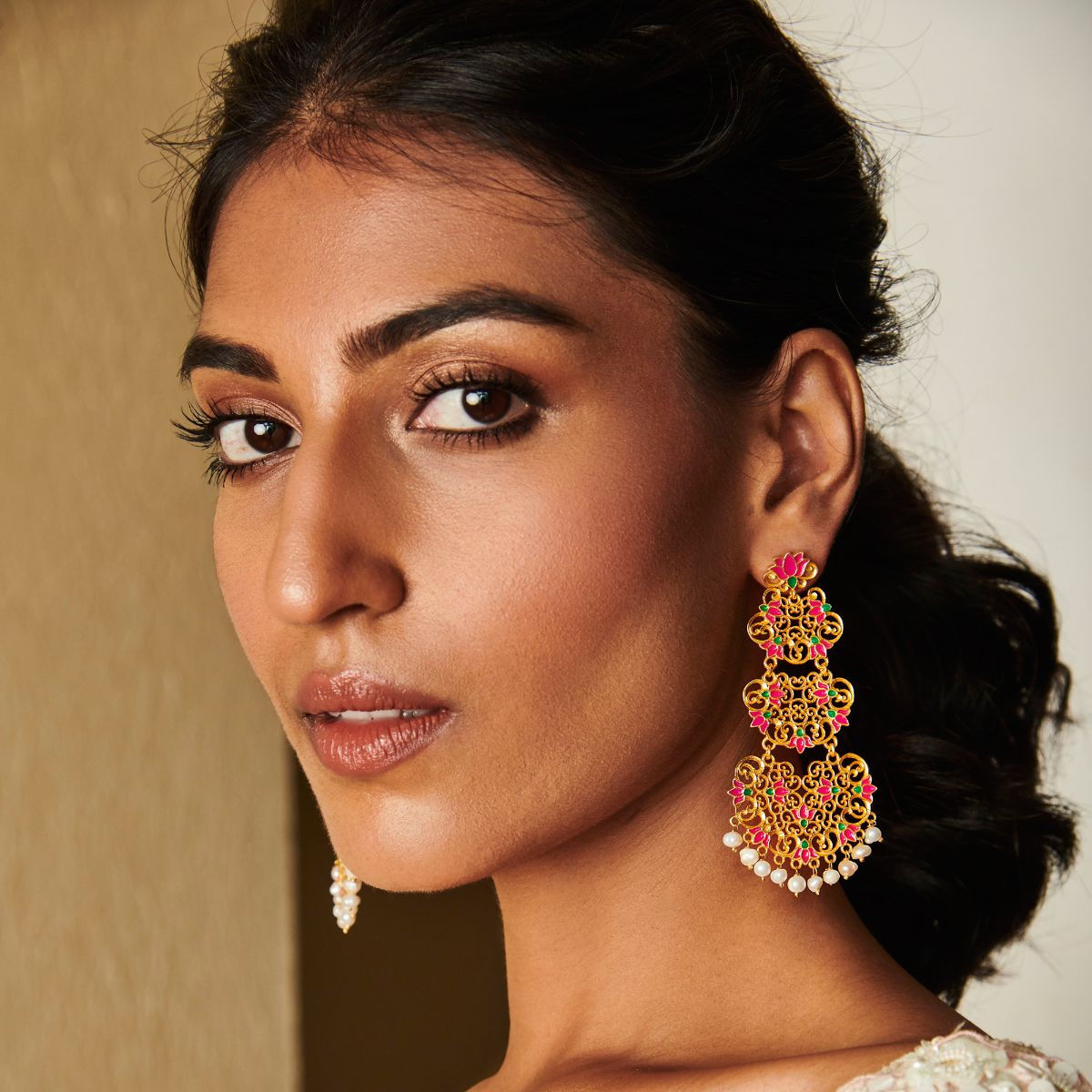 Buy ZARIIN 22KT Gold Dipped in Pink Enamel Goddess Lotus Statement ...