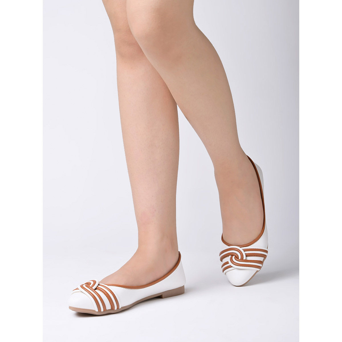 Buy Shoetopia Pointed Toe Stripped Detailed White Bellies for Women Online