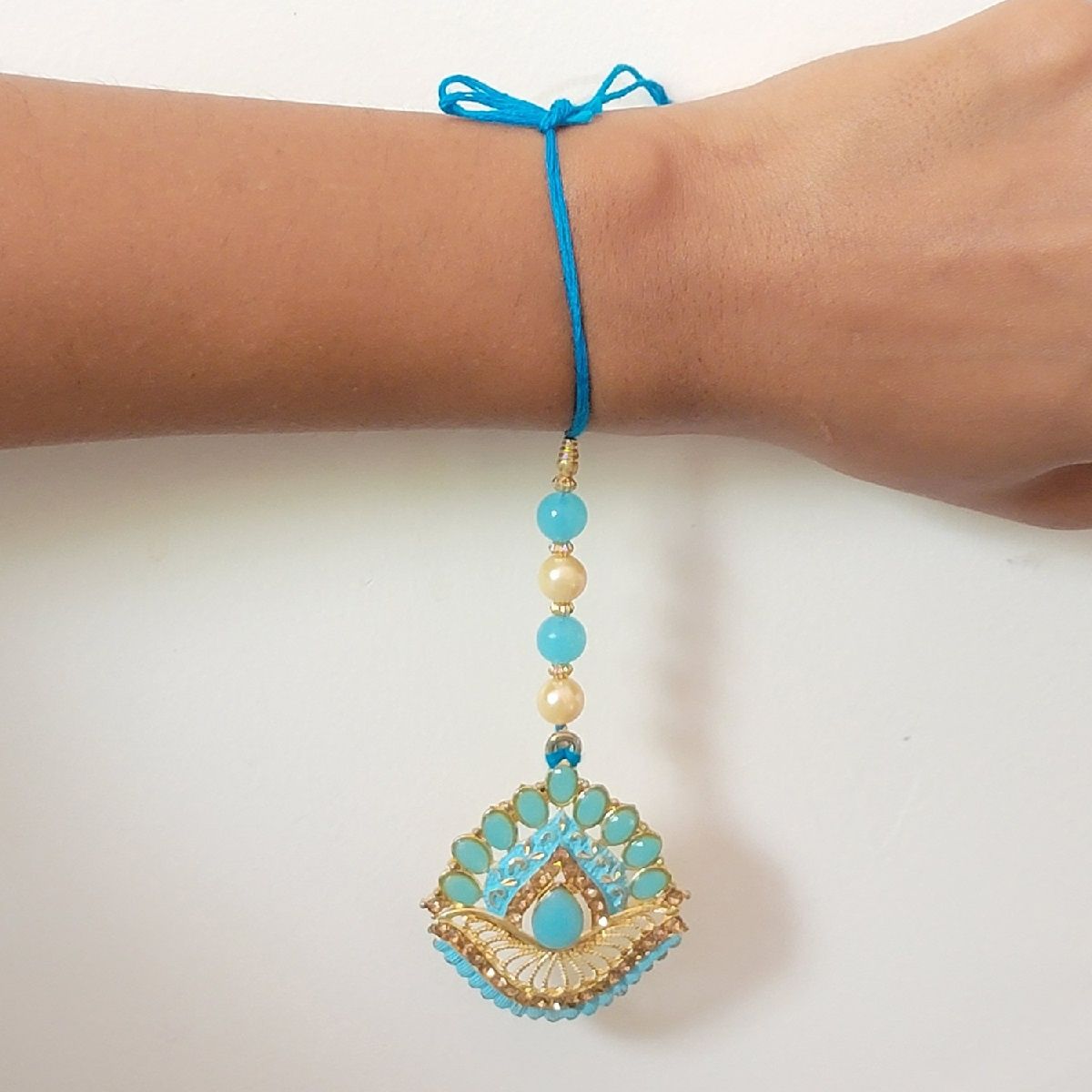 Mahi Blue Meenakari Work Lumba Rakhi for Bhabhi with Beads and Crystals ...