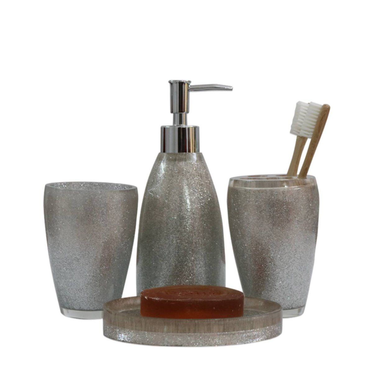 Buy Shresmo Bathroom Set 4 Piece, Grey Polyresin Bath Set Collection Online