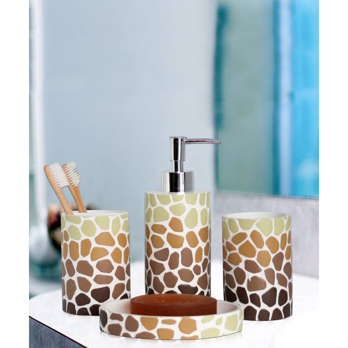 Shresmo Bathroom Set 4 Piece, Multicolor Polyresin Bath Set Collection ...