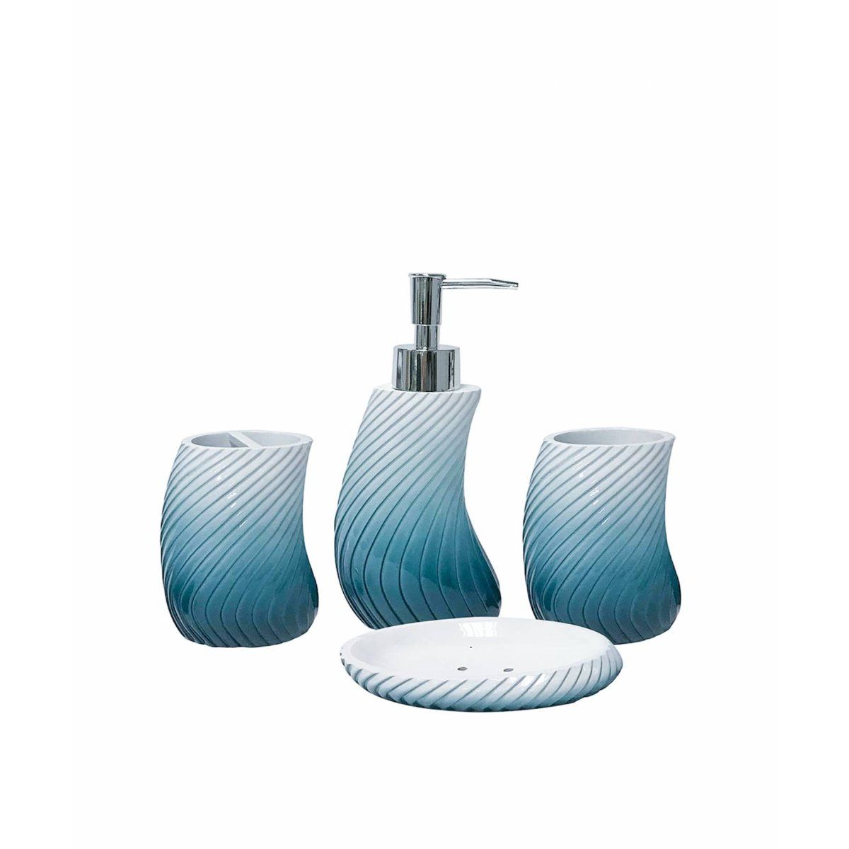 Buy Shresmo Bathroom Set 4 Piece, Blue Polyresin Bath Set Collection Online