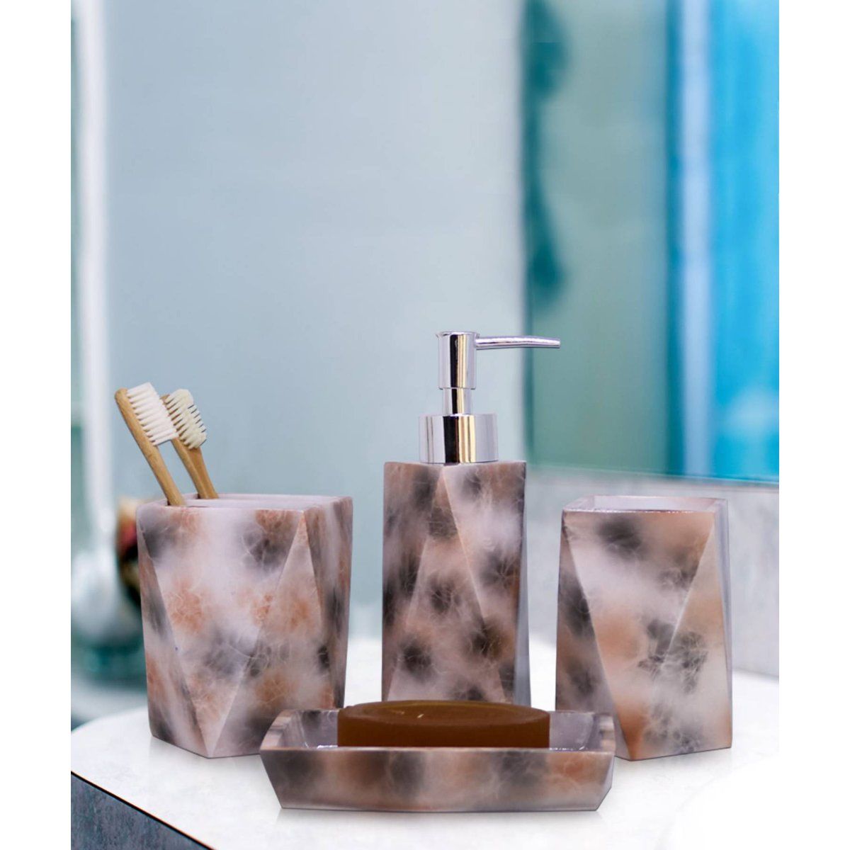 Buy Shresmo Bathroom Set 4 Piece, Multicolor Polyresin Bath Set ...