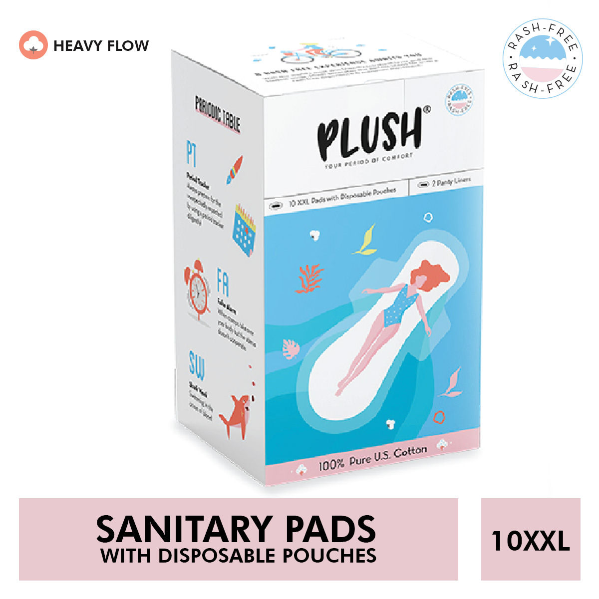 Plush Pure US Cotton Ultra-thin Rash Free XXL Sanitary Pads Each with ...