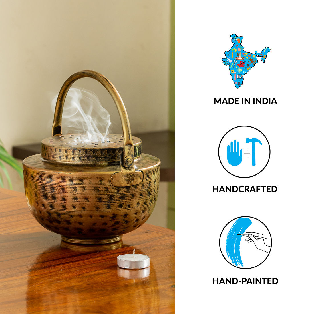 ExclusiveLane Nayaab Deepak' Floral Hand-Etched Tea Light Holder (Metal ...
