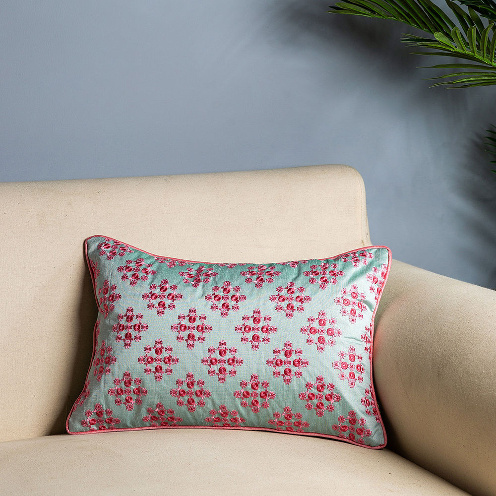 Pure Home + Living Pink Floral Embroidered Crosslay Cushion Cover: Buy ...