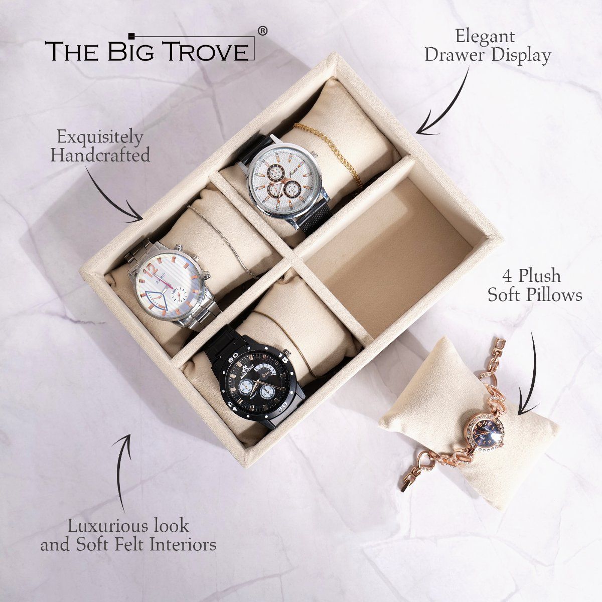 Buy La Trove Luxury Velvet 4 Slot Watch Tray Online