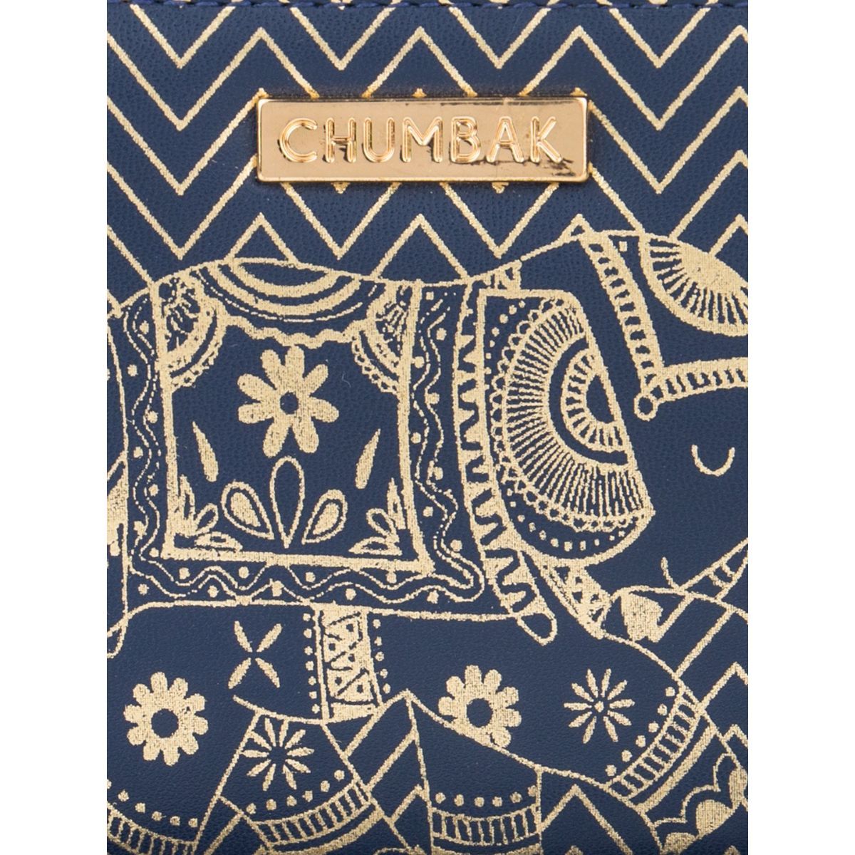Buy Chumbak Tribal Gold Elephant Blue Wallet Online