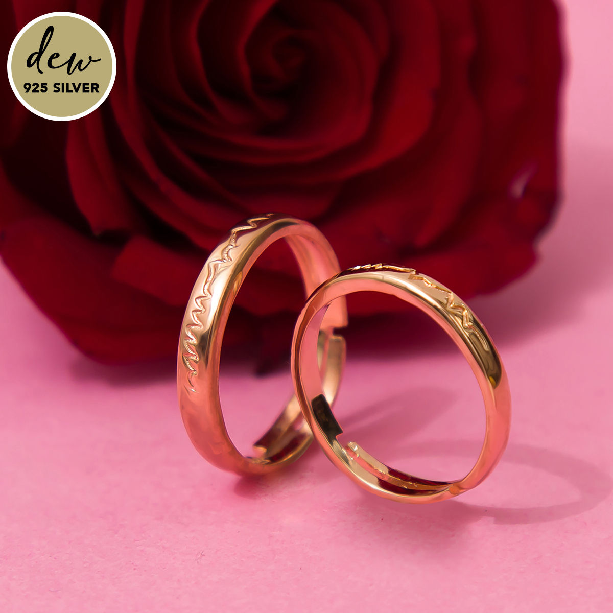 Dew by PB Rose Gold Heartbeat Engraved Adjustable Sterling Silver ...