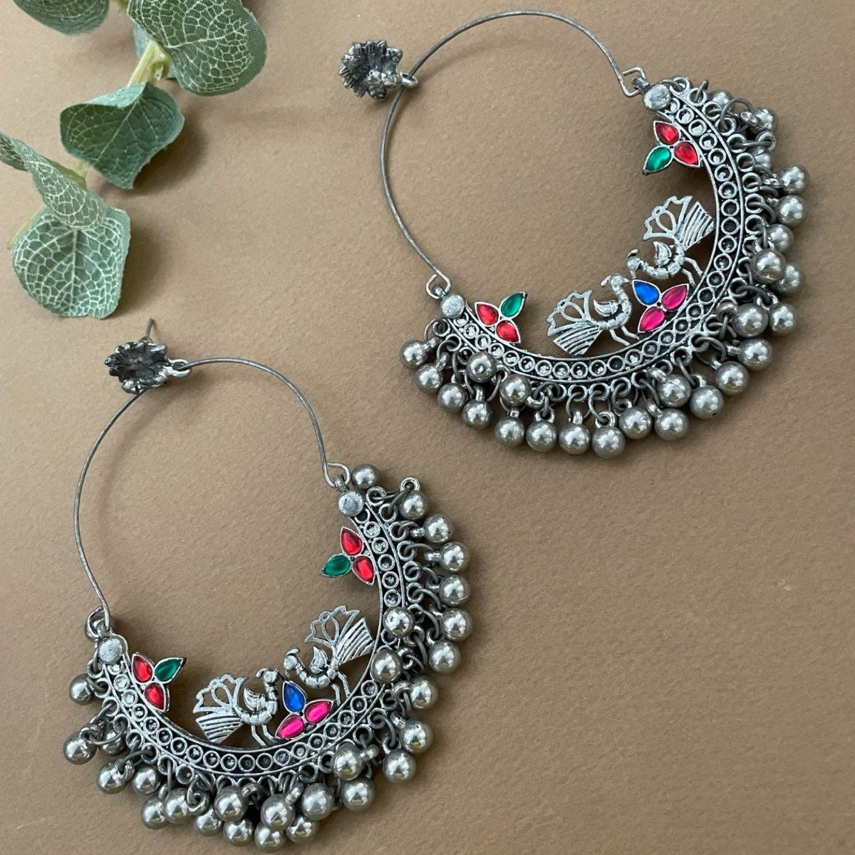 Buy Digital Dress Room Peacock Ghungroo Design Chandbali Earring Online