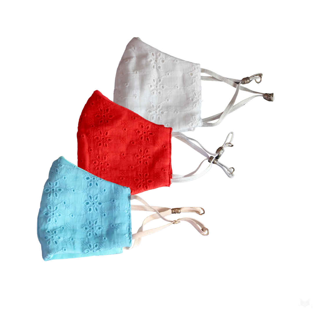 Buy Bellofox White Chikan,Red Chikan And Aqua Chikan Face Mask (Set Of ...
